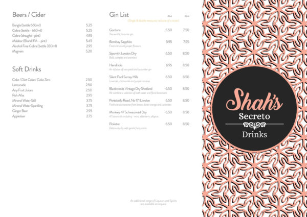 Menus - Shah's Secreto