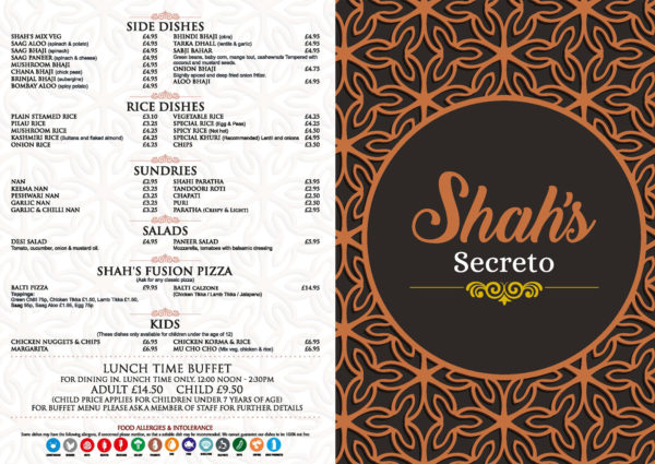 Menus | Shah's Secreto