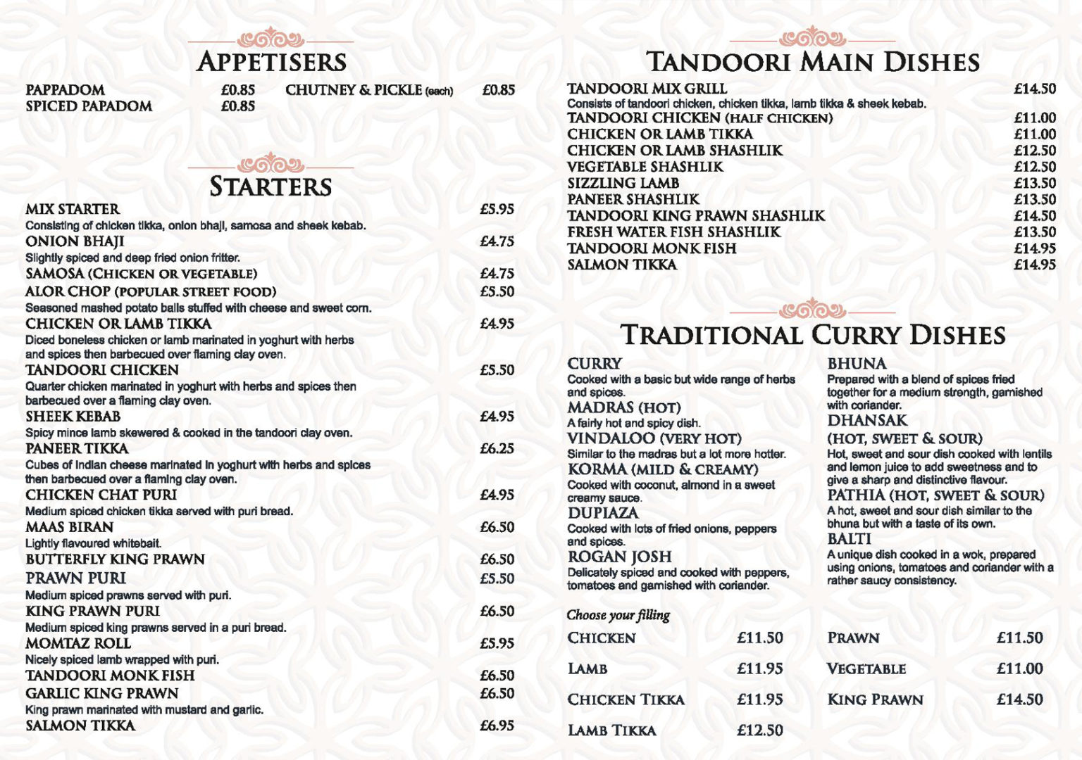 Menus | Shah's Secreto