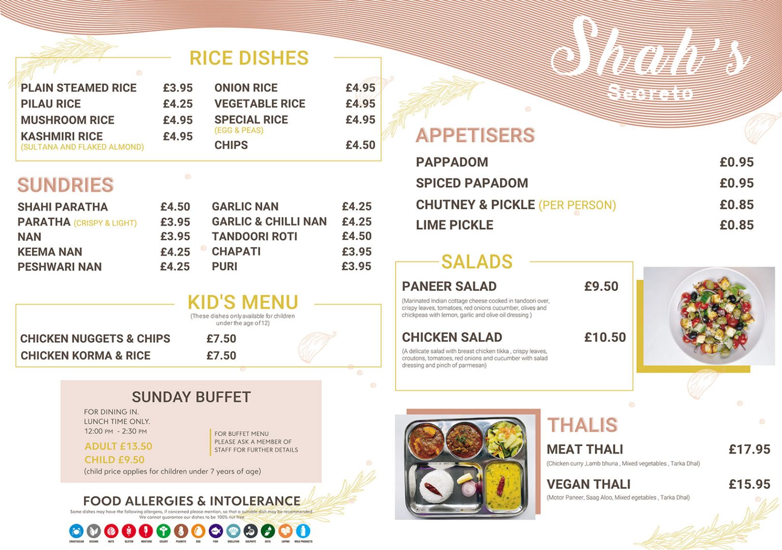 Menus - Shah's Secreto