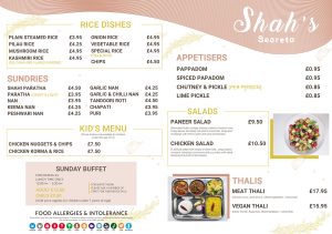 Menus - Shah's Secreto