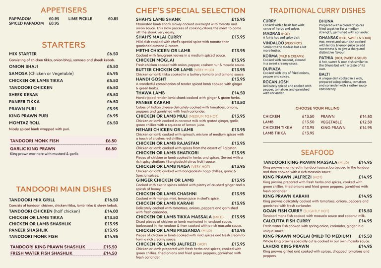 Menus - Shah's Secreto